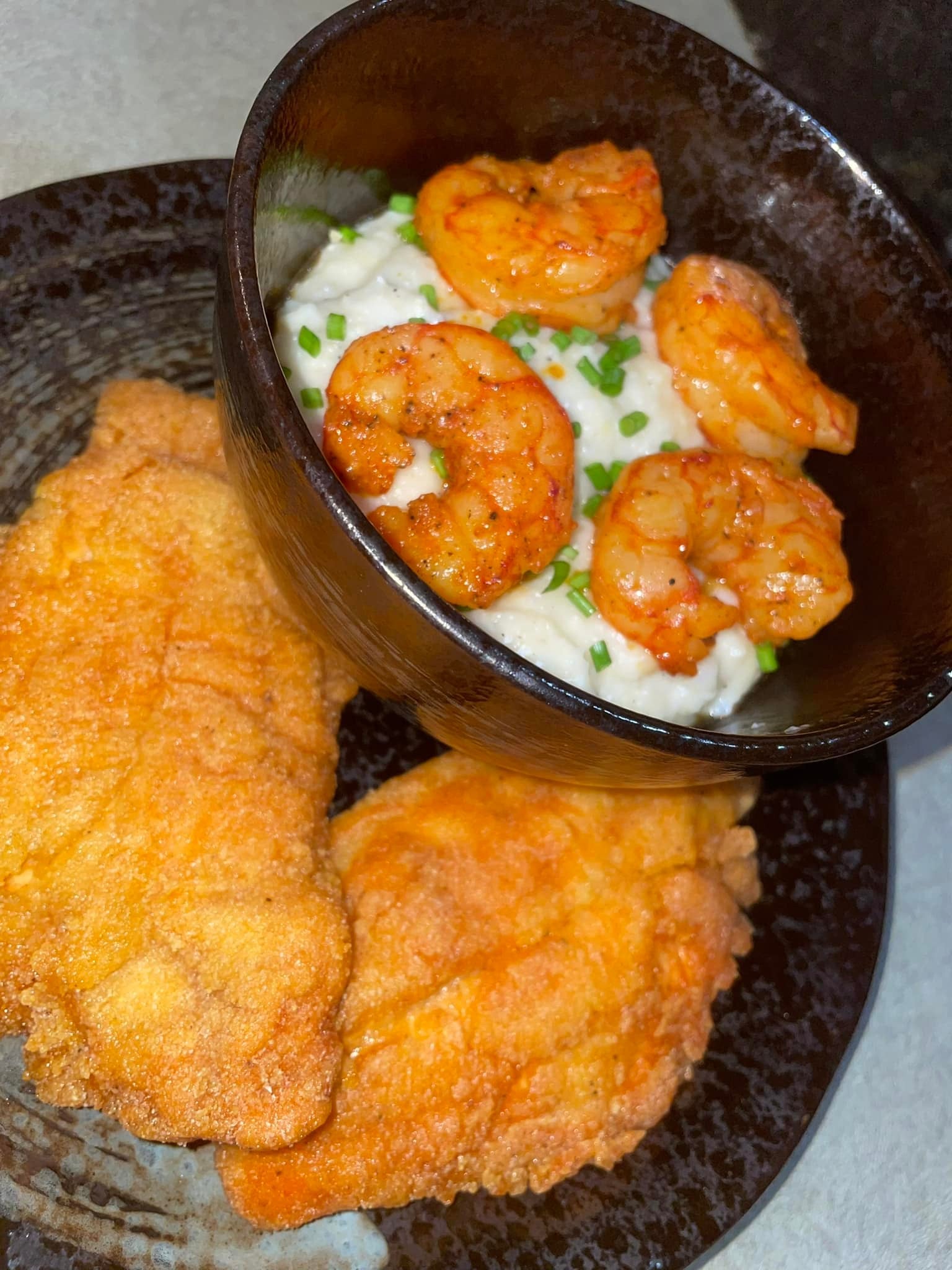 Roasted Garlic Parmesan Grits with Hot Jawn Shrimp and Catfish – All ...